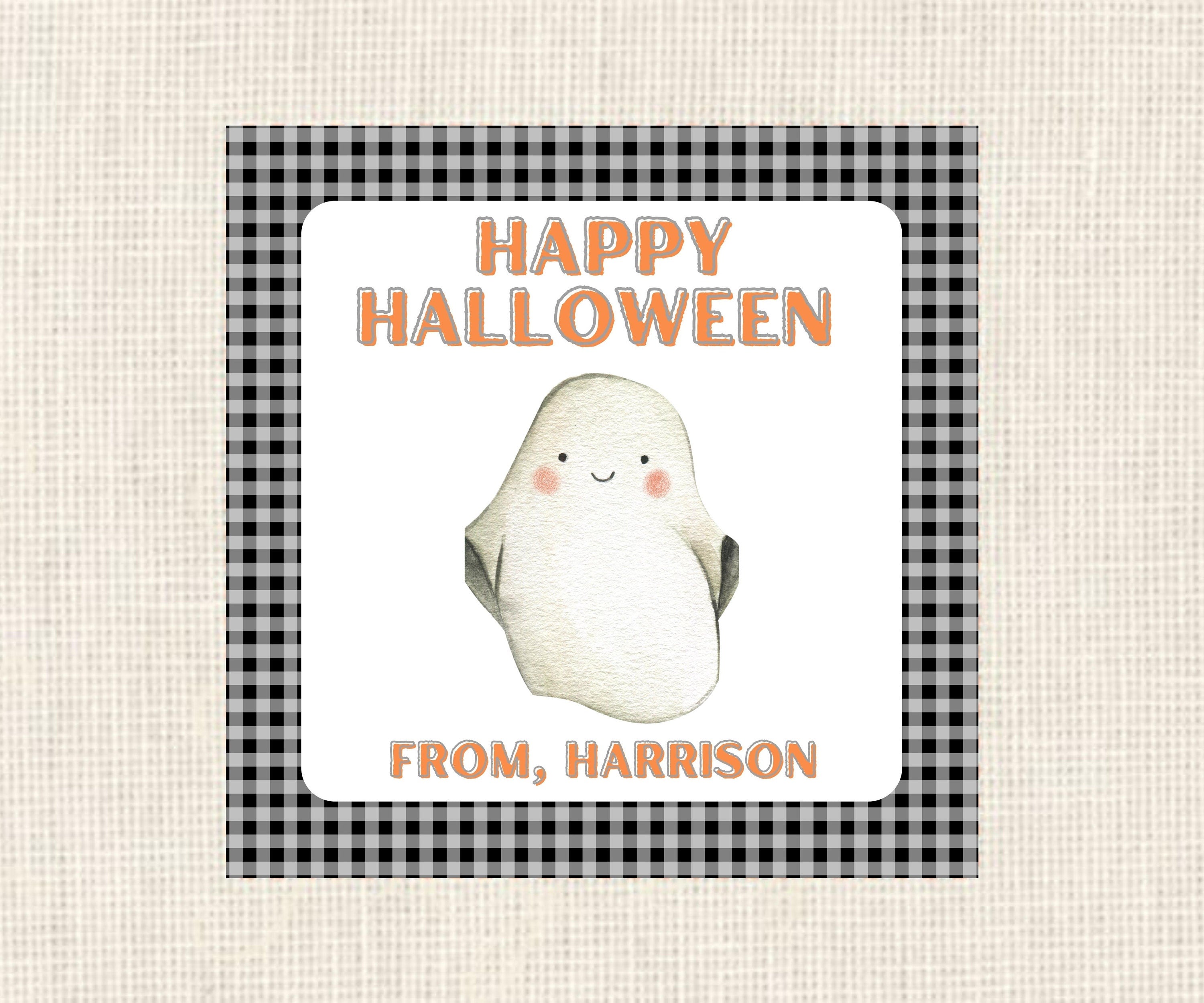 Happy Halloween | Black Gingham Ghost Gift Tag| Watercolor Printable H ...